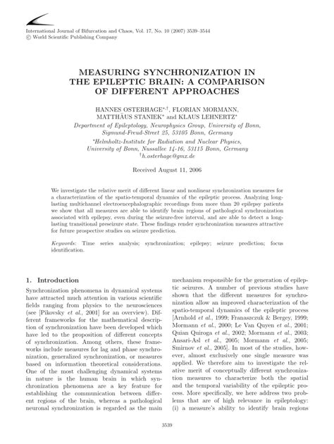 Pdf Nonlinear Time Series Analysis In Epilepsy