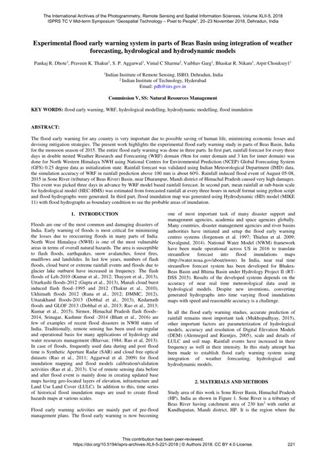 Pdf Experimental Flood Early Warning System In Parts Of Beas Basin Using Integration Of