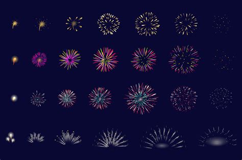 Firework Animation Mega Set Elements In Flat Graphic Design Bundle Objects Of Different Salute