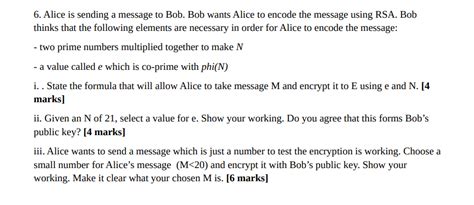Solved Alice Is Sending A Message To Bob Bob Wants Alice Chegg