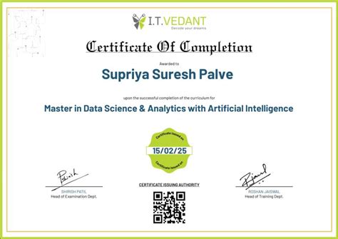 Datascience Machinelearning Certification Lifelonglearning Supriya Palve