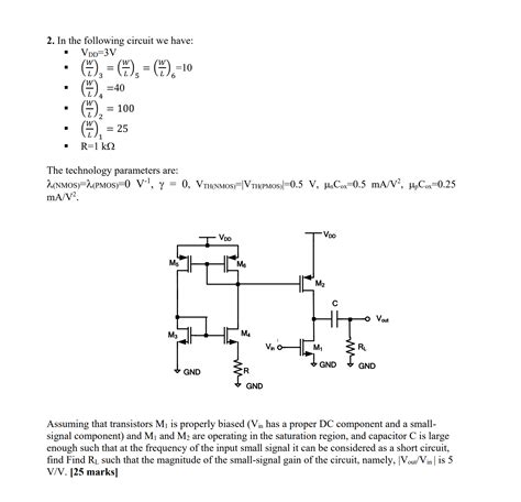 Solved In the following circuit we have VDD 3V 𝑊 𝐿 Chegg com