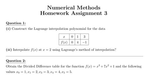 Solved Numerical Methods Homework Assignment 3 Question 1