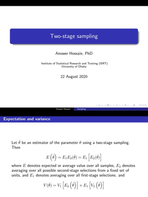 Two Stage Sampling 1 Pdf Expected Value Variance