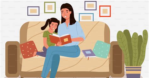 엄마는 취침 시간에 딸을 재우면서 동화를 들려줍니다 어머니는 밤에 아이에게 책을 읽어줍니다 잠자리에 들기 전에 가족이 함께 시간을 보낸다 부모와 자녀가 문학을 읽고