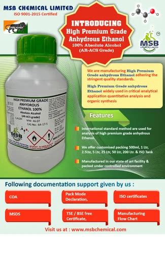 High Premium Grade Anhydrous Ethanol At ₹ 1700litre New Delhi Id