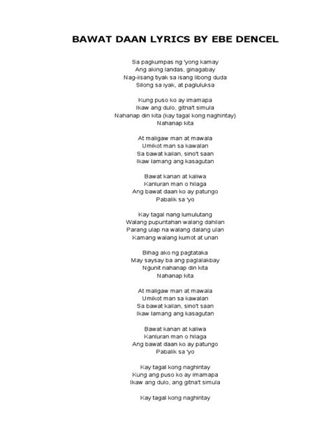 Bawat Daan Lyrics By Ebe Dencel Pdf