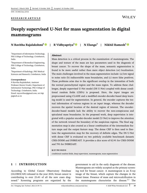 deeply supervised u‐net for mass segmentation in digital mammograms