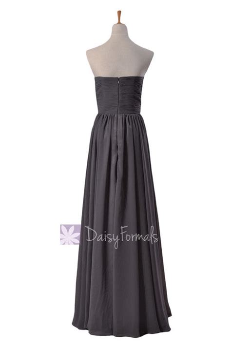 Slate Gray Chiffon Unique Bridesmaid Dress Floor Length Formal Evening