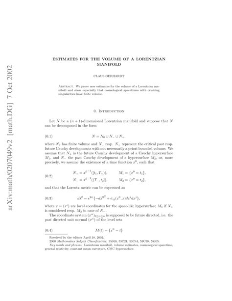 Pdf Estimates For The Volume Of A Lorentzian Manifold