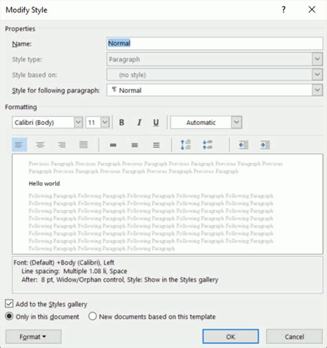 Modify Style Dialogue Box Modify Styles In Microsoft Word