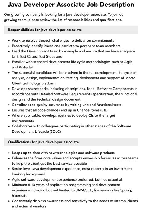 Java Developer Associate Job Description Velvet Jobs