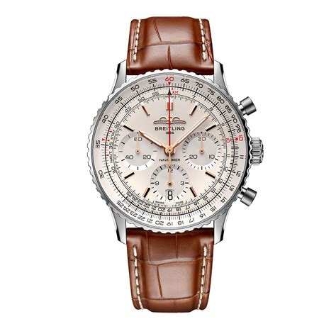 Breitling Navitimer B01 Chronograph Watch Steel Case Silver Dial Brown