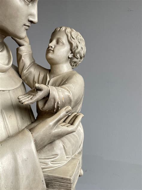 Antique And Large Hand Carved Wooden Saint Anthony Of Padua Statue