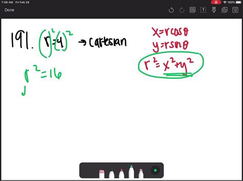 solved convert the given polar equation to a cartesian equation write