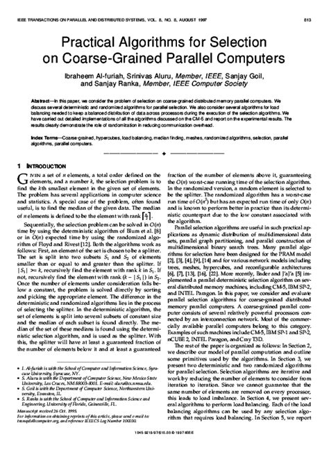 Pdf Practical Algorithms For Selection On Coarse Grained Parallel