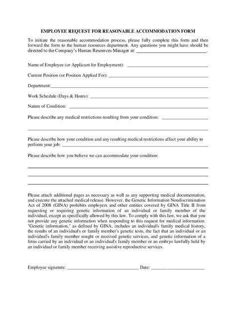 Fillable Online Employee Request For Reasonable Accommodation Form Fax Email Print Pdffiller