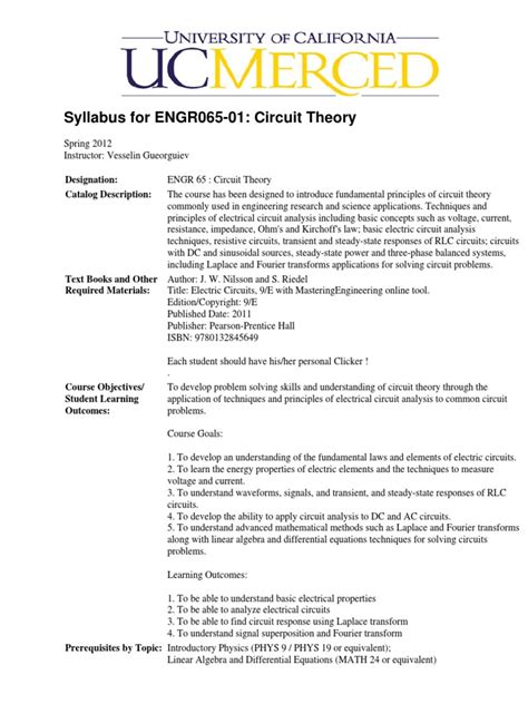 Syllabus For Engr065 01 Circuit Theory Designation Catalog Description Pdf Syllabus For Engr065 01 Circuit Theory Designation Catalog Description Pdf