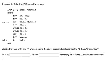 Solved Consider The Following Arm Assembly Program Area