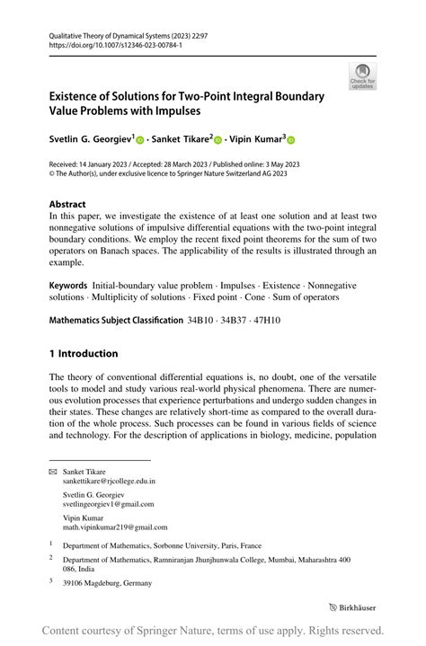 Existence Of Solutions For Two Point Integral Boundary Value Problems With Impulses Request PDF