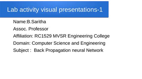 Ppt Lab Activity Visual Presentations 1 Namebsaritha Assoc Professor Powerpoint