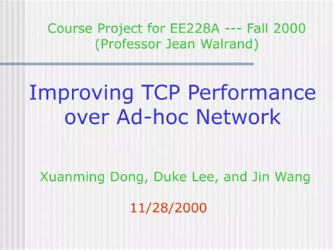 Ppt Improving Tcp Performance Over Ad Hoc Network Powerpoint