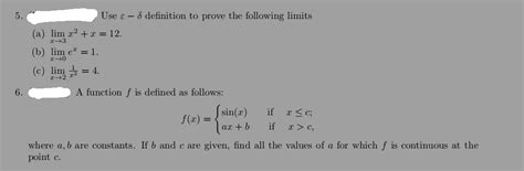 Solved 5 Use ε−δ Definition To Prove The Following Limits