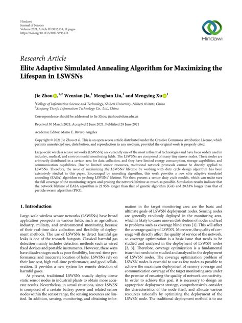 pdf elite adaptive simulated annealing algorithm for maximizing the