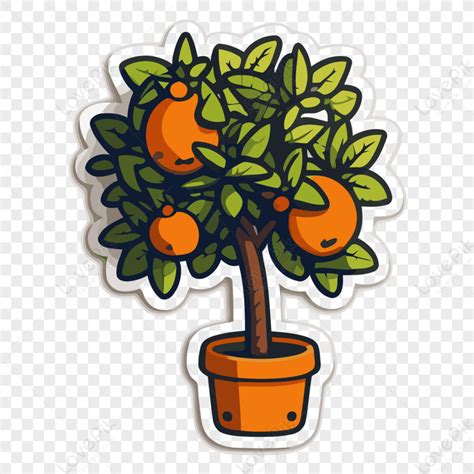 흰색 배경 일러스트 클립 아트에 냄비에 오렌지 나무 스티커 벡터상표 Png 일러스트 무료 다운로드 Lovepik