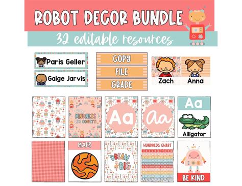Robot Classroom Decor Bundle Editable Classroom Transformation