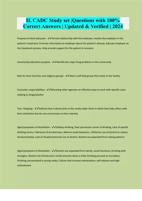 IL CADC Study Set Questions With Correct Answers Updated Verified IL CADC