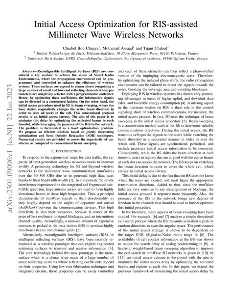 Pdf Initial Access Optimization For Ris Assisted Millimeter Wave Wireless Networks