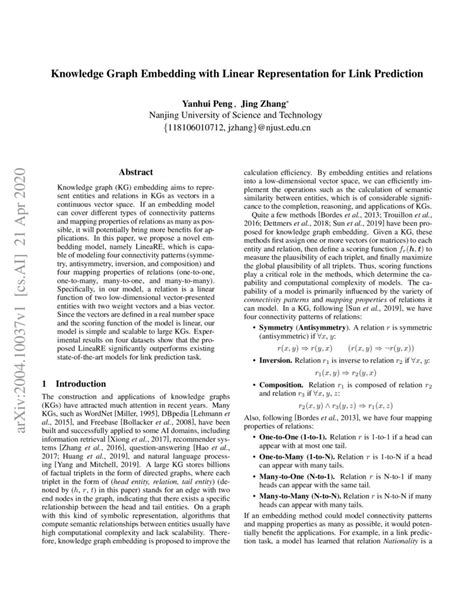 Knowledge Graph Embedding With Linear Representation For Link