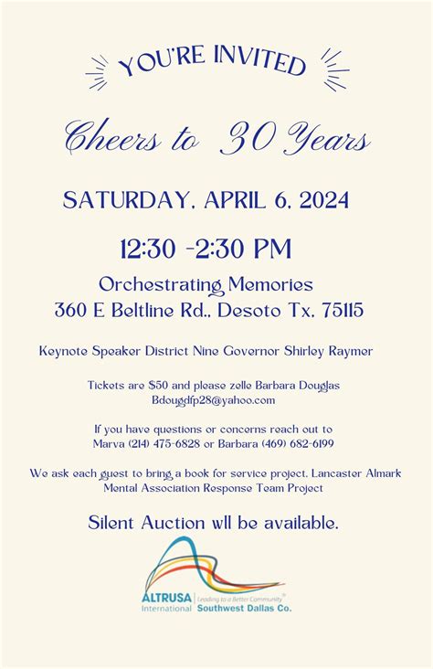 Altrusa Swdc Invites You To Celebrate Their Anniversary Altrusa