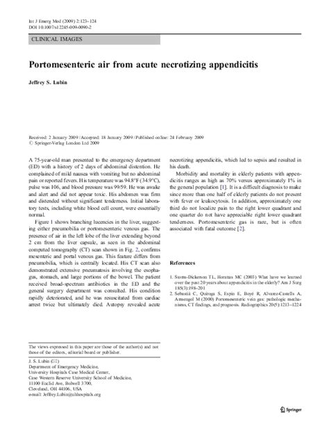 Pdf Portomesenteric Air From Acute Necrotizing Appendicitis