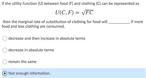 Solved If The Utility Function U Between Food F And