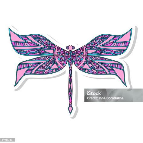 สติ๊กเกอร์แมลงปอ หน้าระบายสีสําหรับผู้ใหญ่ ภาพประกอบสต็อก ดาวน์โหลด