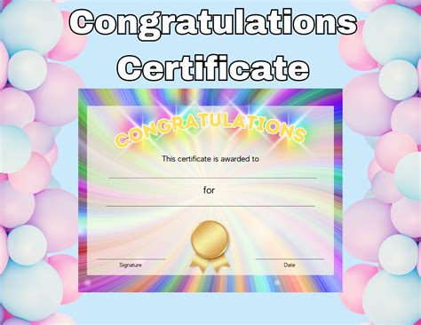 Pink Rainbow Certificate Of Excellence Certificate Of Performance Of