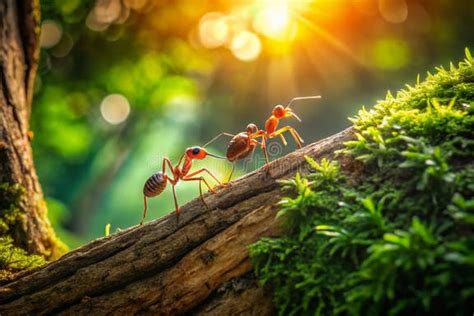 A Detailed Look At An Ant Colony On A Tree Trunk Closeup Nature Photography Captures The
