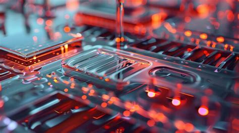 A Futuristic Closeup Of A Circuit Board With Glowing Red Lights Premium Ai Generated Image