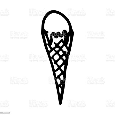 흰색으로 격리된 와플 콘 낙서 스타일의 벡터 삽화에 있는 아이스크림 검은색에 대한 스톡 벡터 아트 및 기타 이미지 검은색 귀여운 낙농장 Istock
