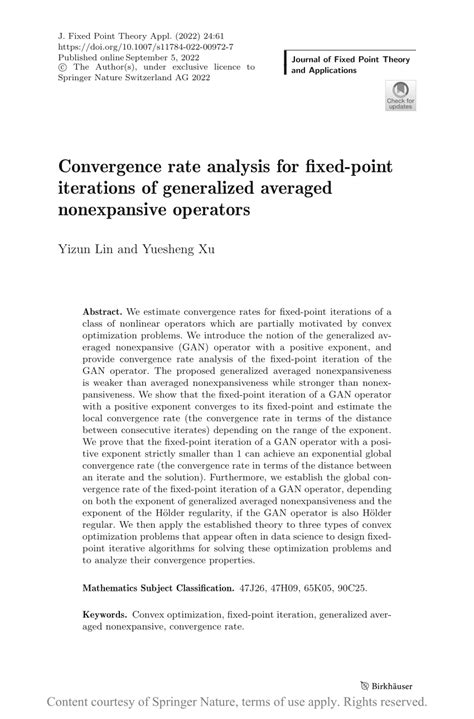 convergence rate analysis for fixed point iterations of generalized