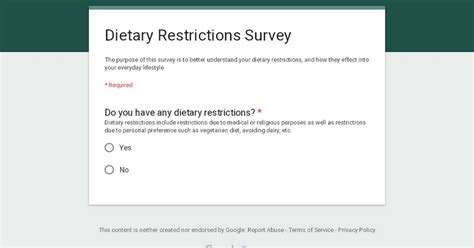 Dietary Restrictions Survey Takemysurvey
