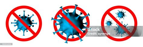 코로나 바이러스 2019ncov 경고 추상 바이러스 변형 모델 새로운 코로나 바이러스는 빨간색 Stop 기호와 함께 교차된다 배경 주제에 대한 스톡 벡터 아트 및 기타