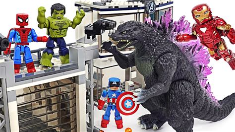 마블 어벤져스 헐크 스파이더맨 아이언맨 고질라와 공룡들을 물리쳐라 두두팝토이 Youtube