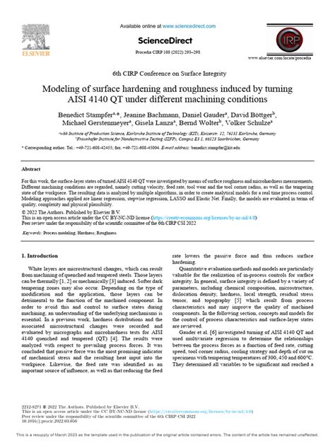 Modeling Of Surface Hardening And Roughness Induced By Turning Pdf Linear Regression