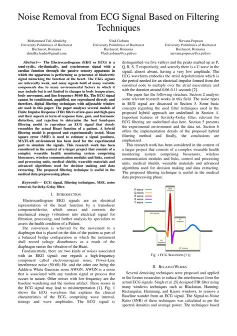 Pdf Noise Removal From Ecg Signal Based On Filtering Techniques