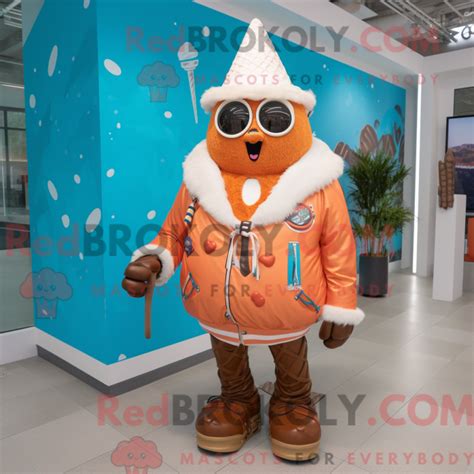Rust Ice Cream Cone Mascot Costume Character Dressed With A Windbreaker