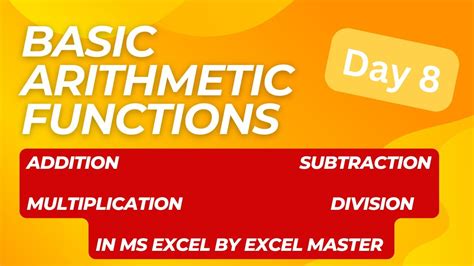 Basic Arithmetic Function In Ms Excel By Excel Master Beginner