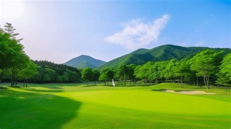 산과 푸른 잔디가 있는 산 근처의 골프 코스 아름다운 신록과 새하얀 볼이 있는 골프장 고화질 사진 사진 하늘 배경 일러스트 및 사진 무료 다운로드 Pngtree
